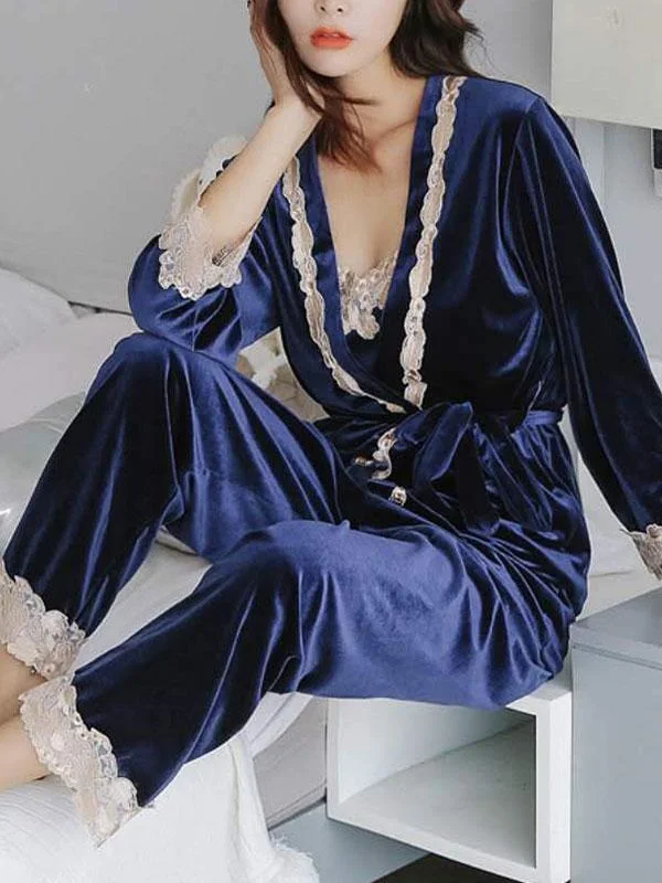 Velvet Lace Three-piece Pajamas Suit