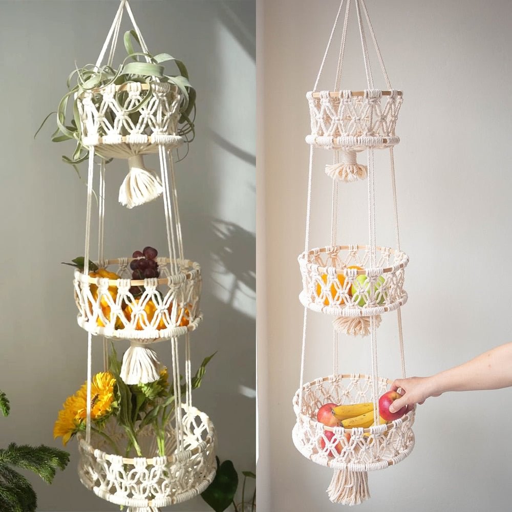 Multi Tier Hanging Basket Macrame Fruit Storage Container Organizer ...