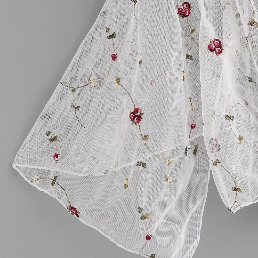 Uaang Cover Ups Women One Size Floral Print Patchwork Mesh White See ...
