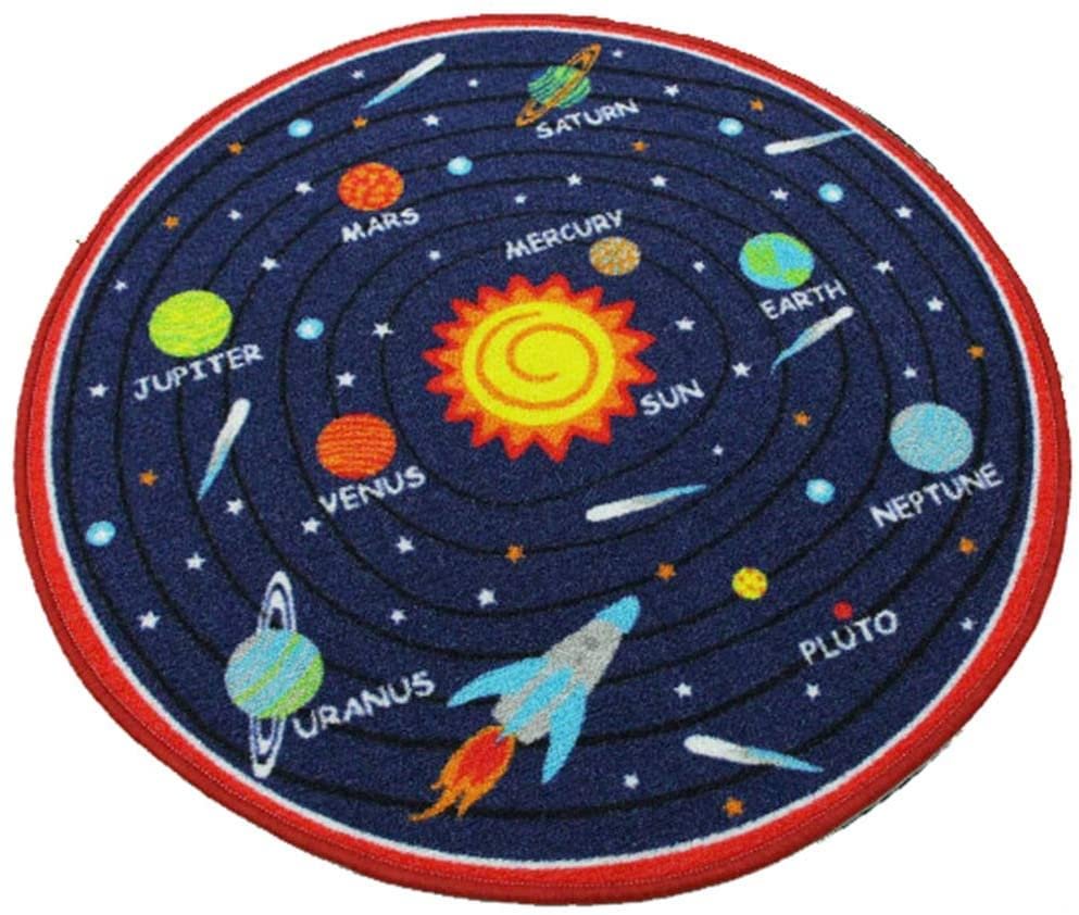HUAHOO Blue Solar System Kids Area Rug Educational Learning Carpet Fun ...