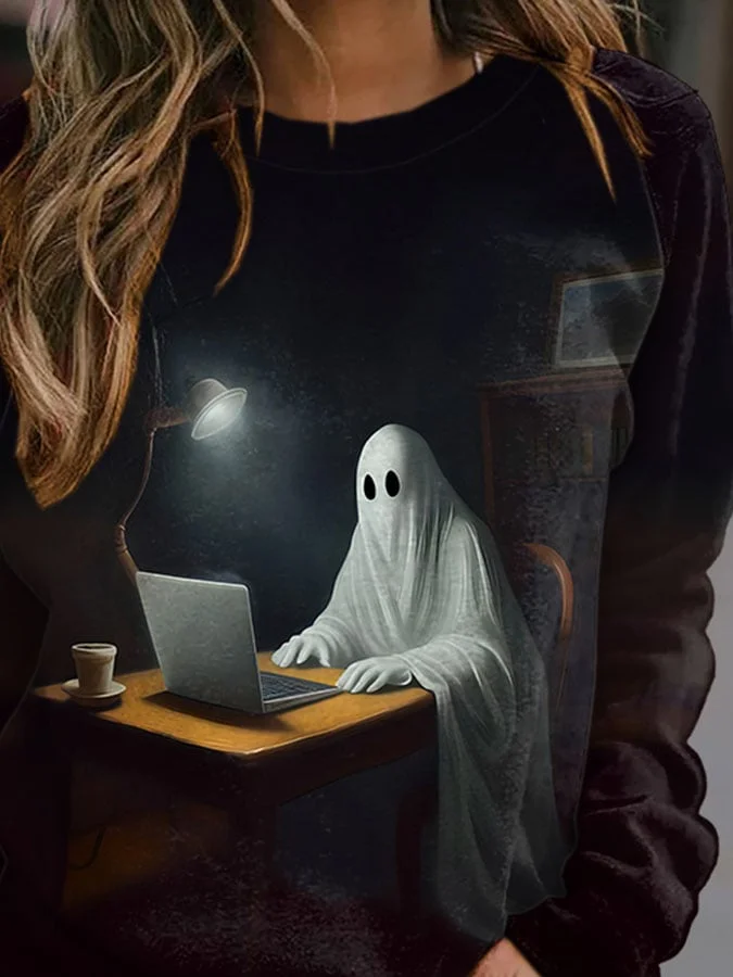 Working Ghost Dark Print Sweatshirt - MissTip