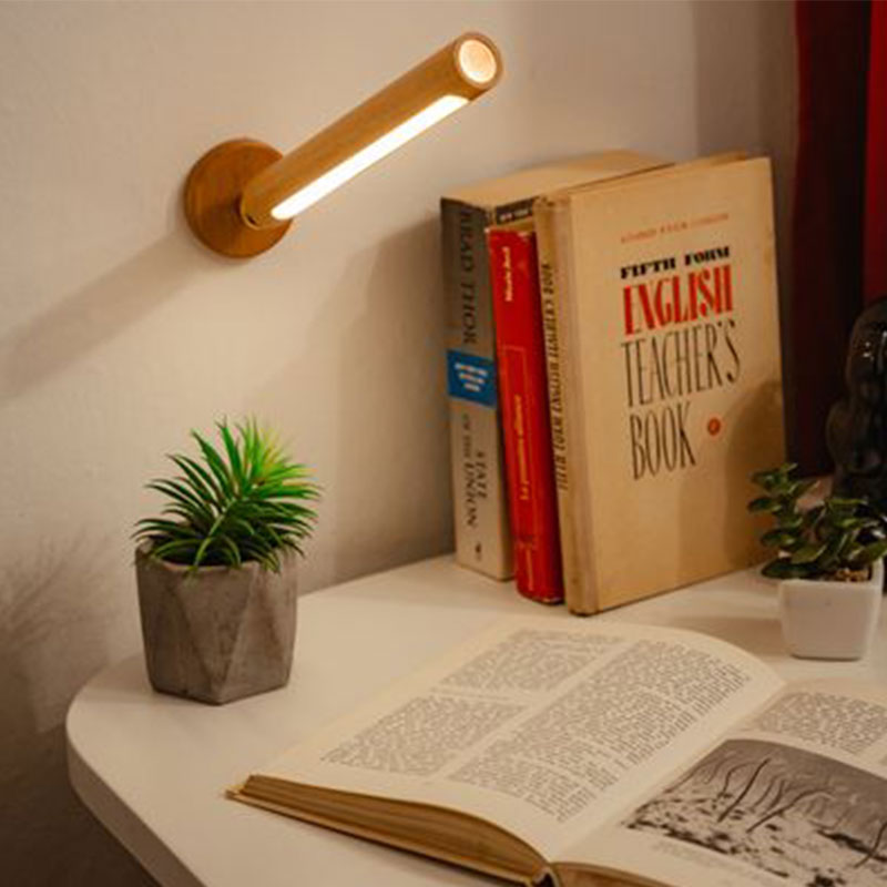 360° Rotatable Wooden LED Wall Lamp - Magnetic Detachable & Stepless ...
