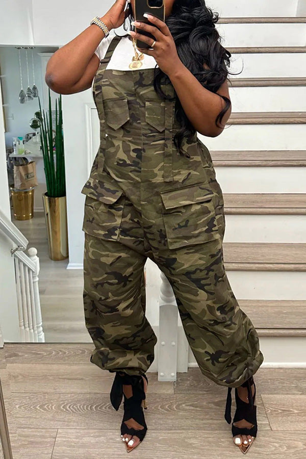 Fashion Casual Loose Camouflage Cargo Jumpsuit