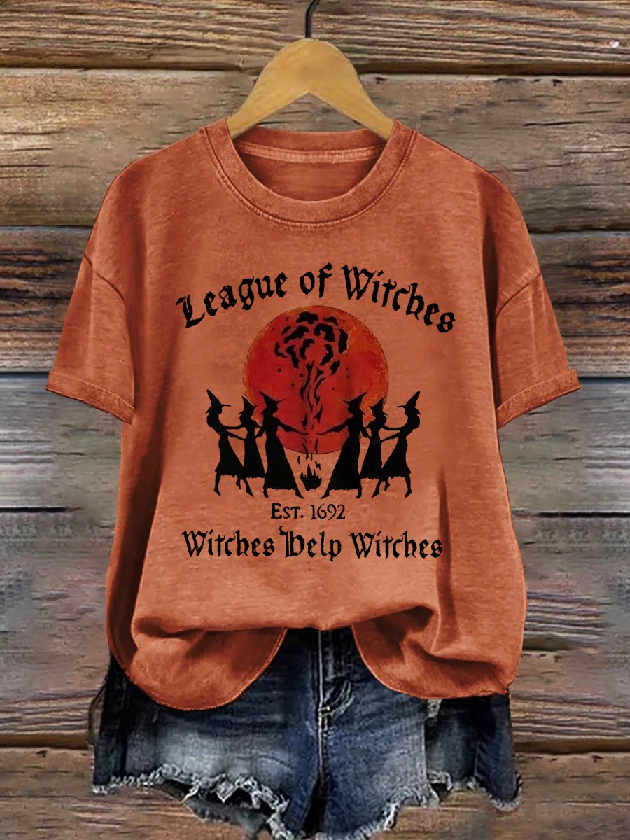 Women's Halloween League of Witches Witches Help Witches Print Casual Tee