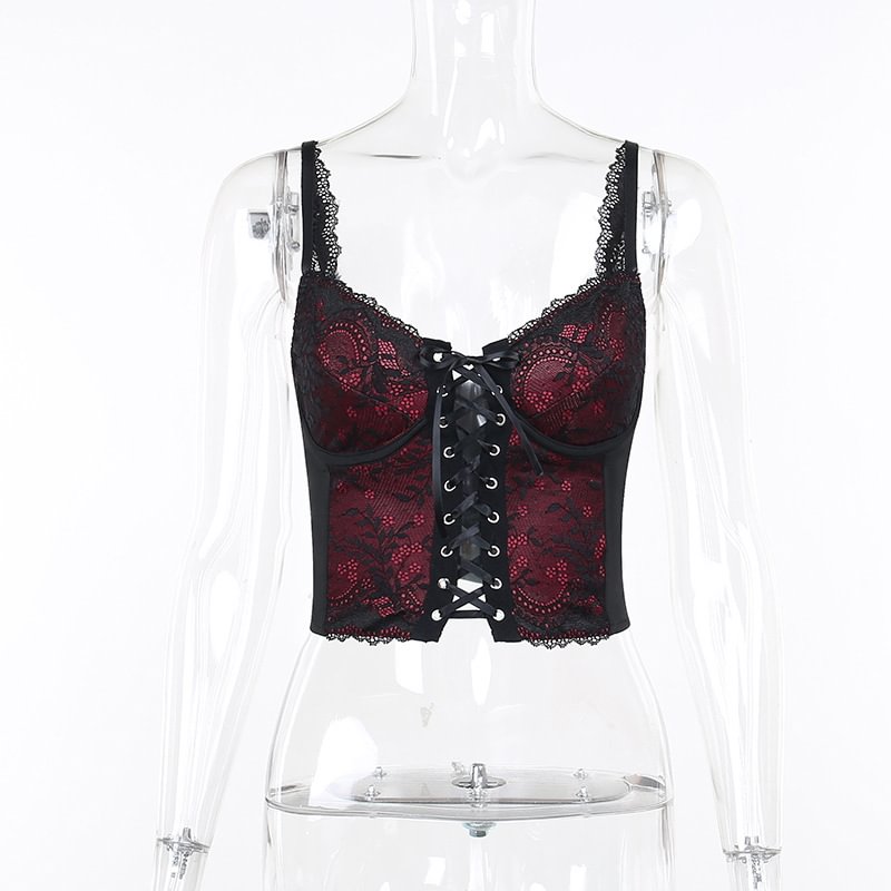 LACE TRIM LACE-UP SLING VEST