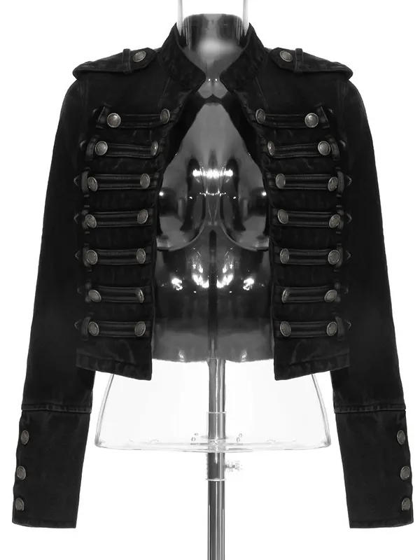 Gothic Dark Street Buttoned Handmade Washed Ripped Solid Denim Jacket