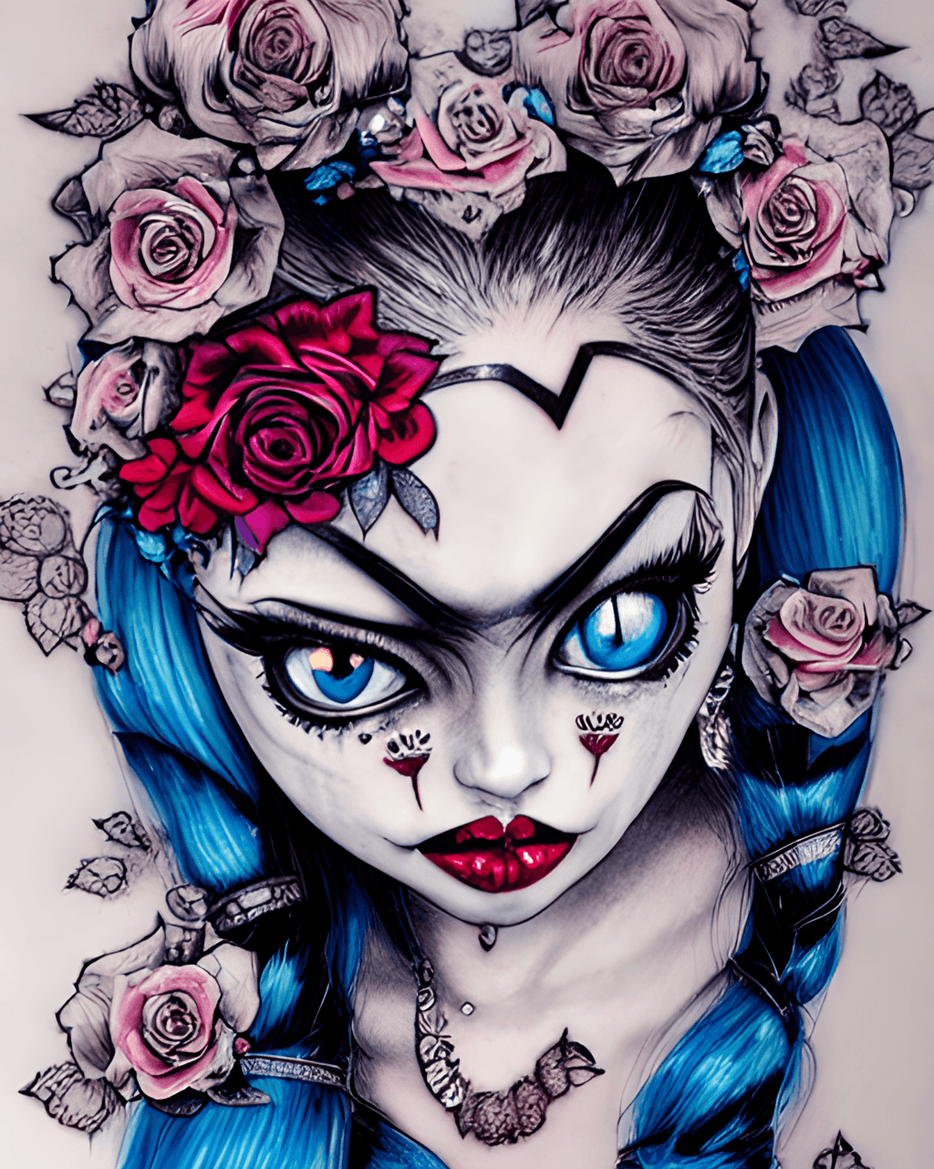 Goth Harley Quinn with Roses Tattoo (velvet cloth) AB drill full round ...