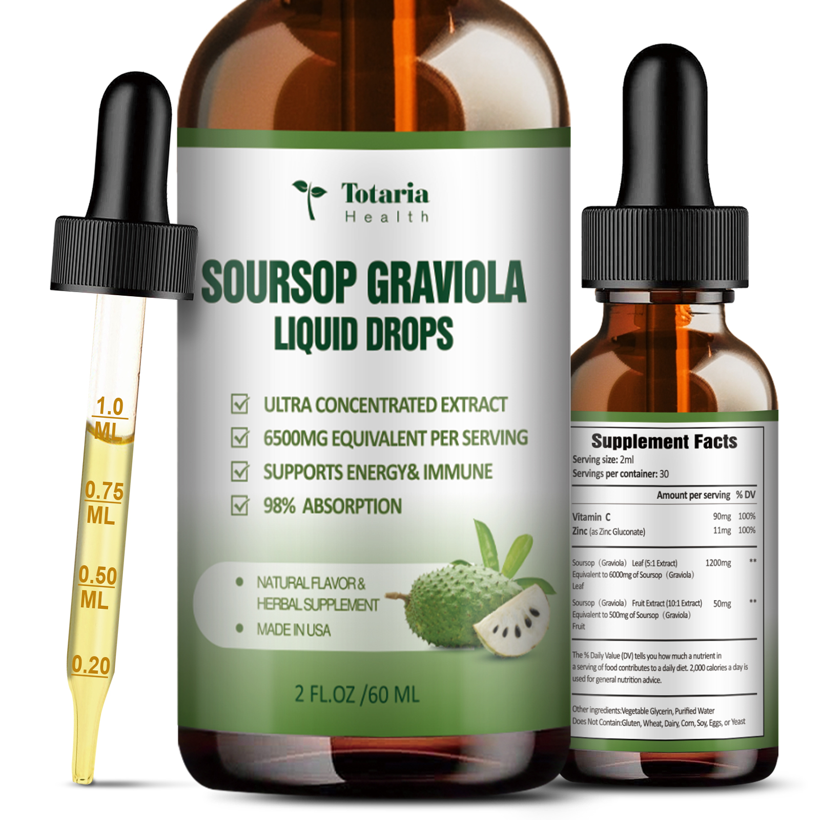 (2 FL) Pure Soursop Graviola Oil Leaf 6000mg, Soursop Fruit 500mg ...