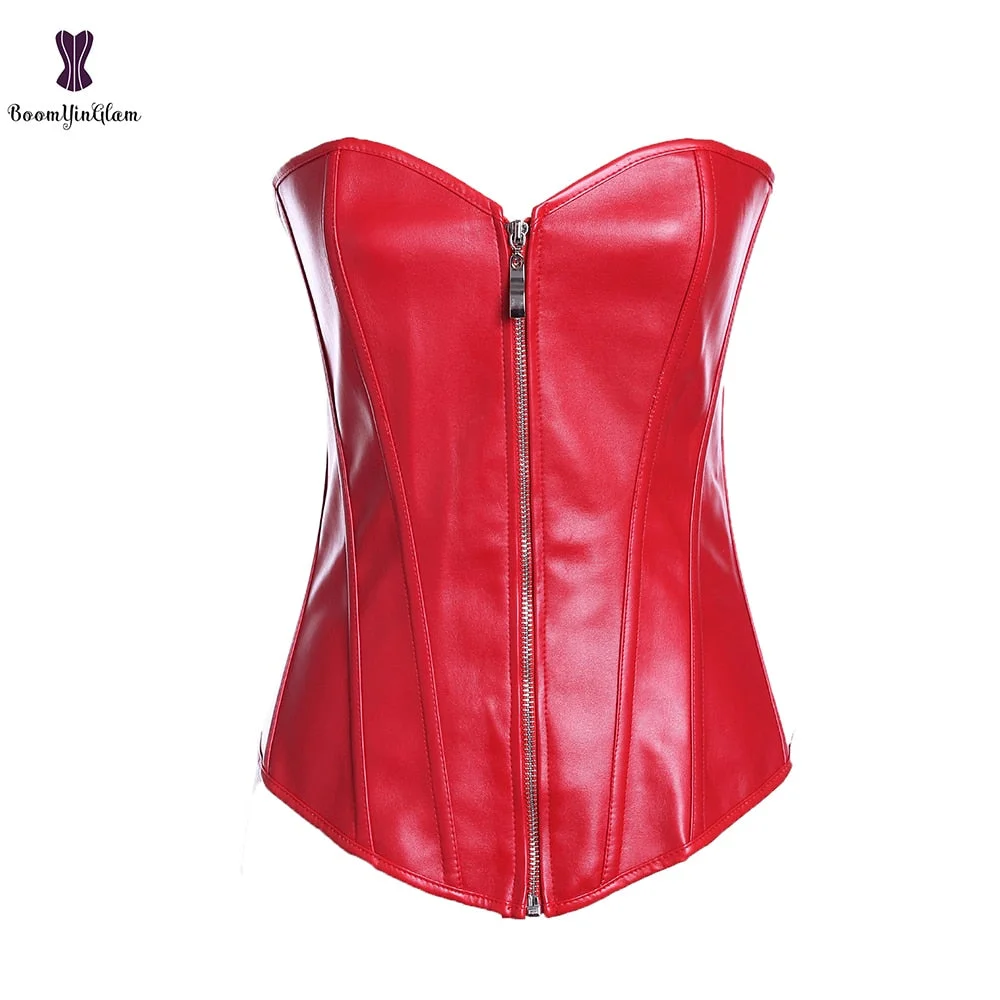 Push Up Women Black Faux Leather Bustier Burlesque Basque Fancy Dress ...