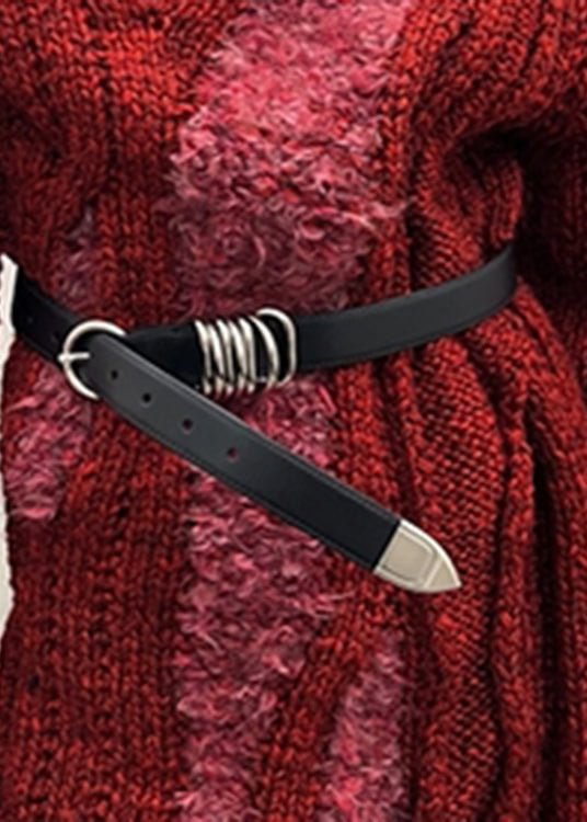 Loose Red Turtleneck Zippered Sashes Thick Knit Sweater