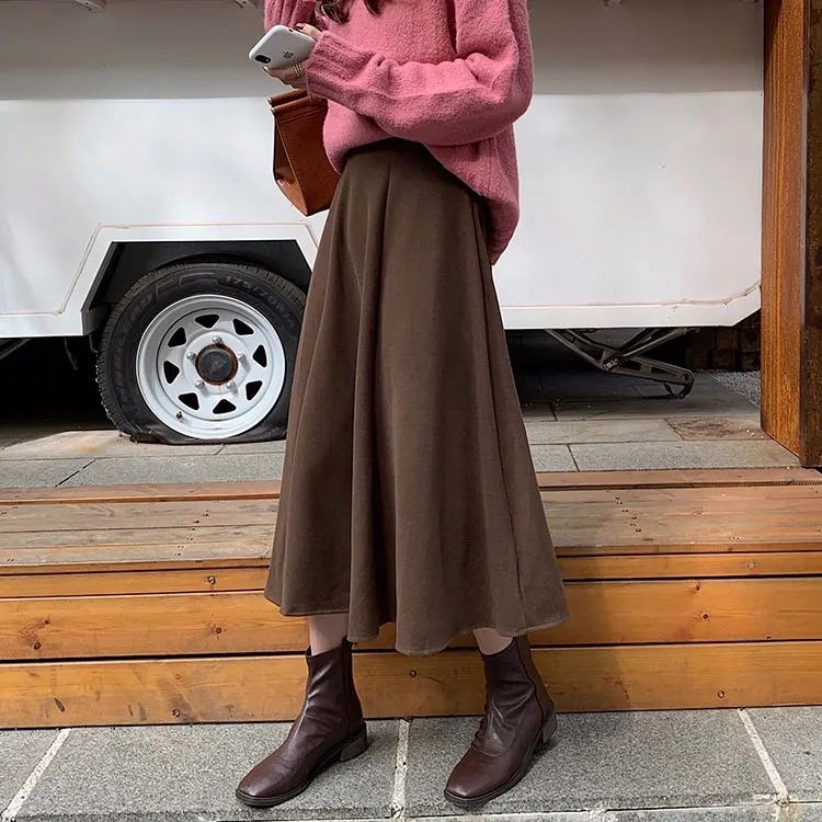 SOLID COLOR WOOLEN MIDI SKIRT