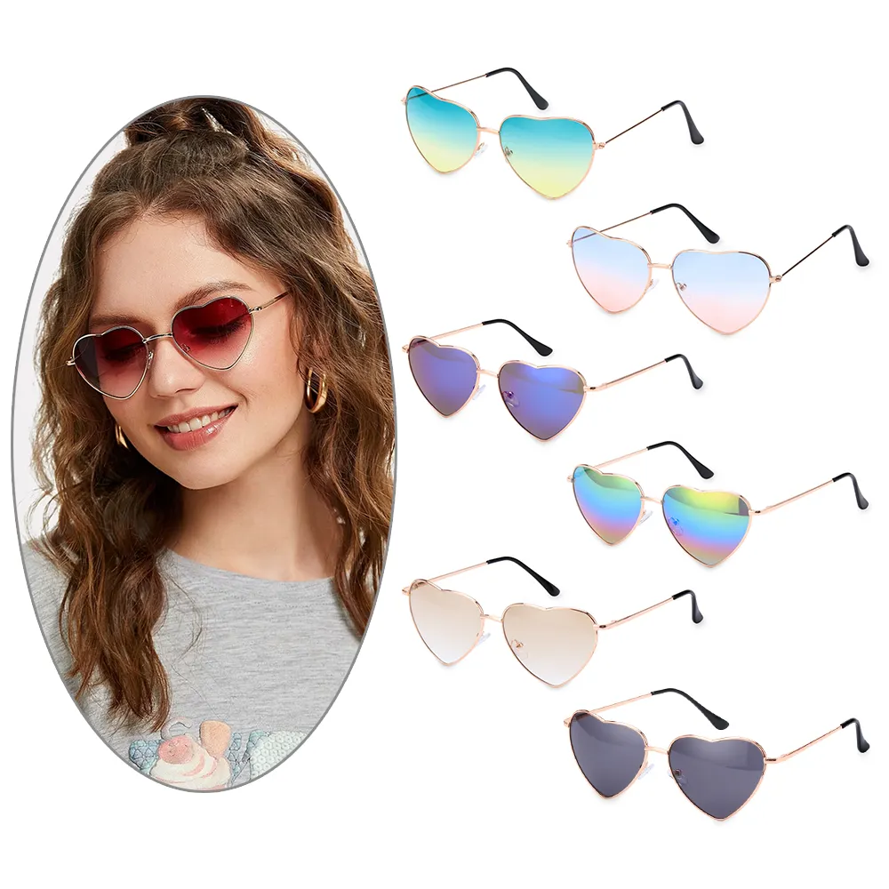 Women Vintage Heart Shape Sunglasses Metal Frame Sun Glasses Candy ...