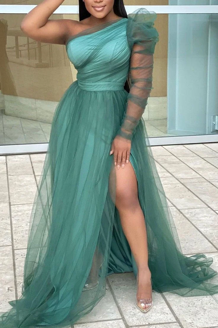 Plus Size Single Sleeve Elegant Party Wedding Guests Bridesmaid Tulle ...