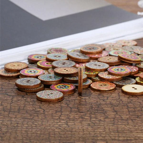 Assorted 100-Piece Multi-Color Wooden Round Sewing Buttons for DIY ...