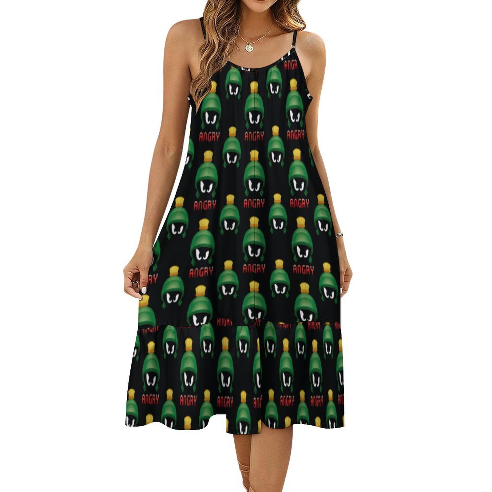 SFNEEWHO Marvin The Martian Angry Emoji Women's Summer Midi Dress ...