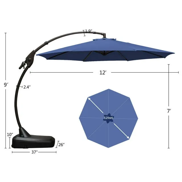 11 FT 12 FT Deluxe NAPOLI Cantilever Patio Umbrella with Base - Grand Patio