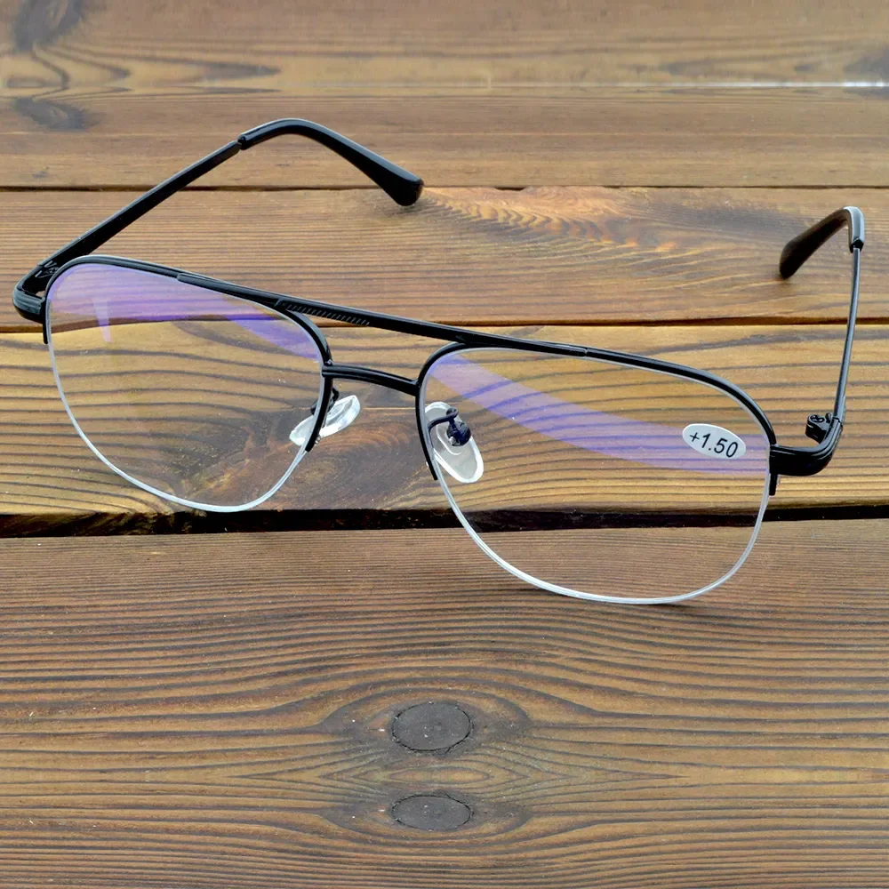 Oversized Double Bridge Pilot Style Half-rim Spectacles See Near N Far ...