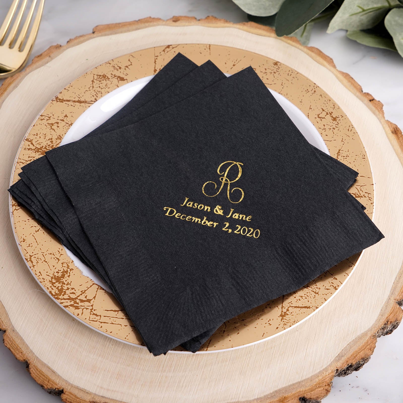 100 Pack | Personalized Monogram Paper Cocktail Napkins, Custom Wedding ...