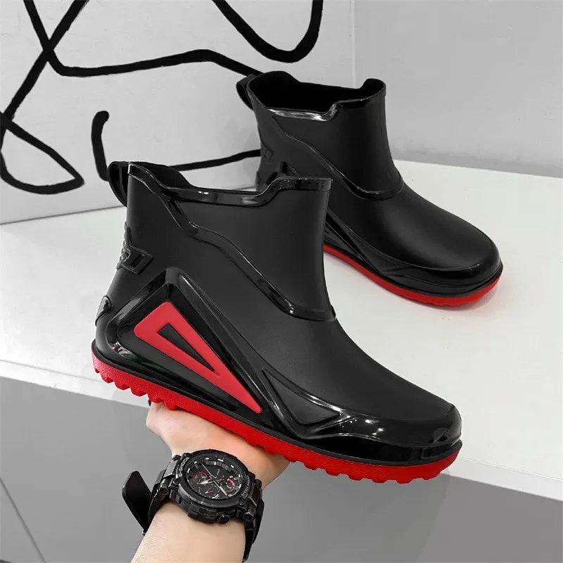 Yyvonne Red Bottom Low Rain Shoes Men Waterproof Slip On Loafers Rain ...