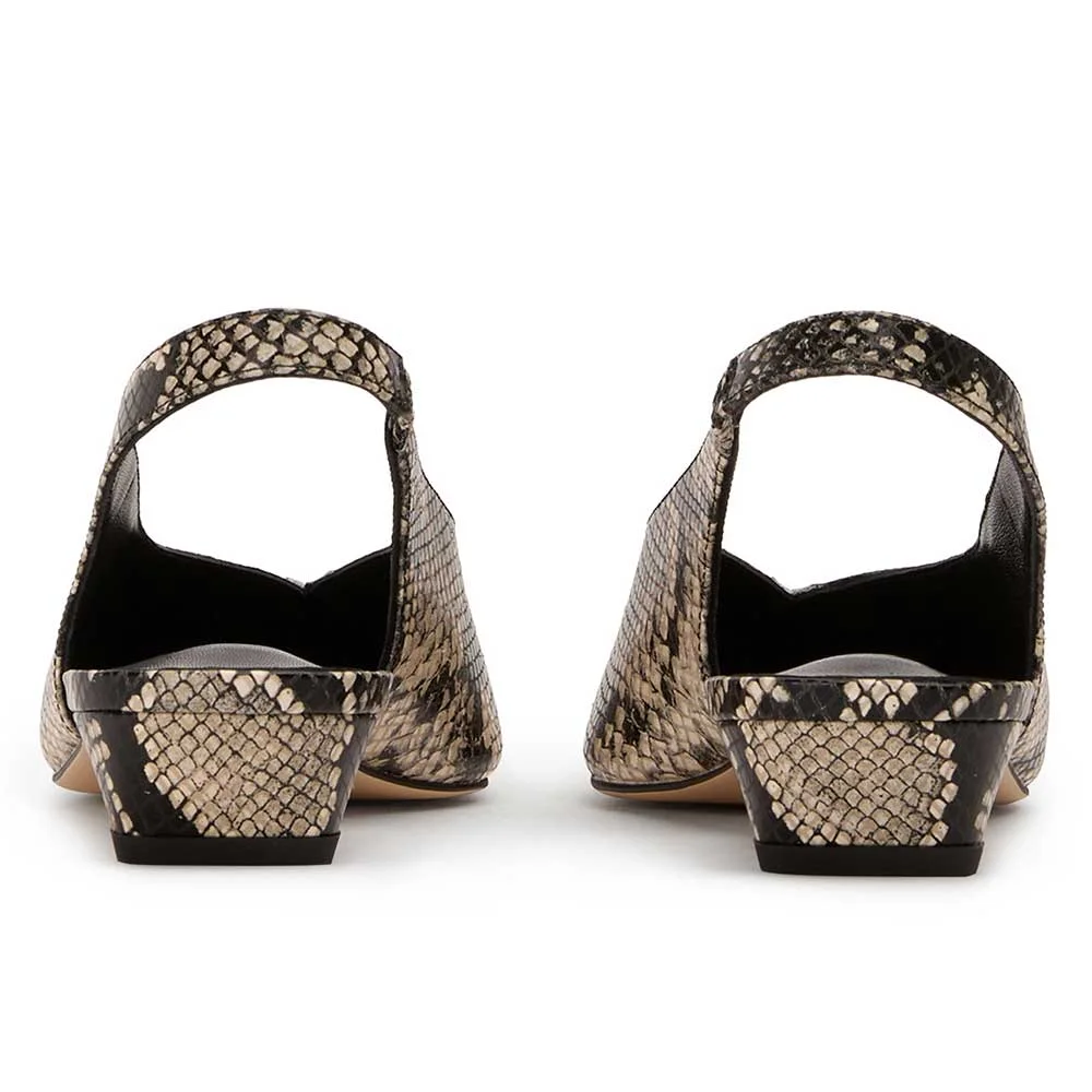 Women's Pointed Toe Python Embossed Slingback Low Heel Pumps