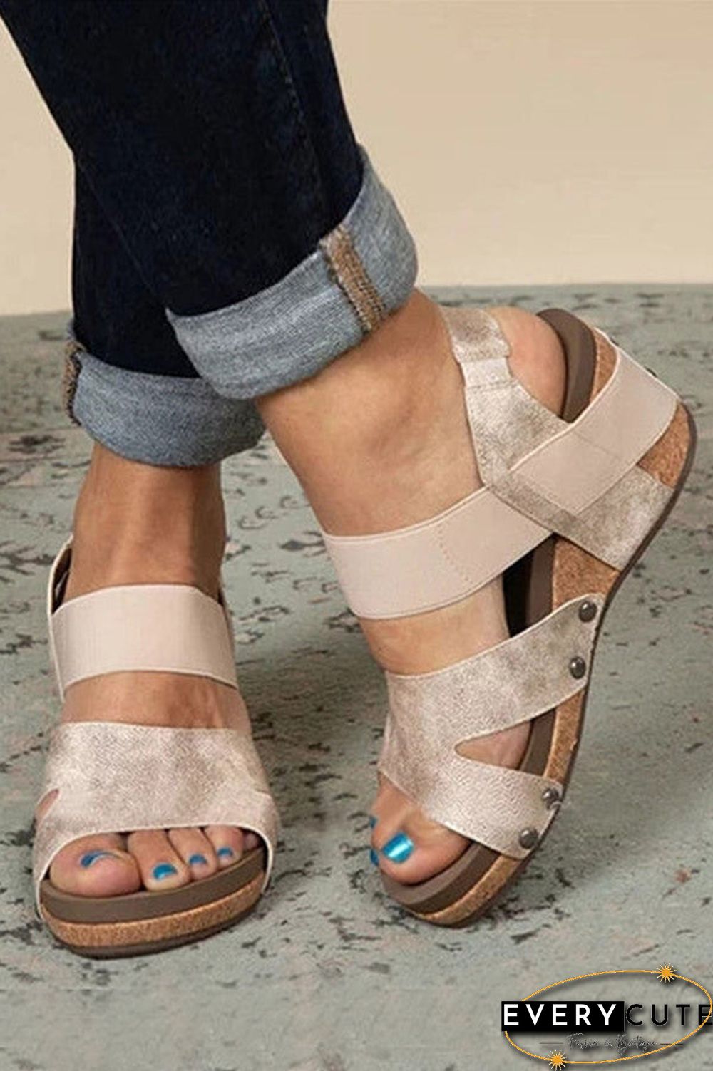 Open Toe Cut Out Wedge Sandals