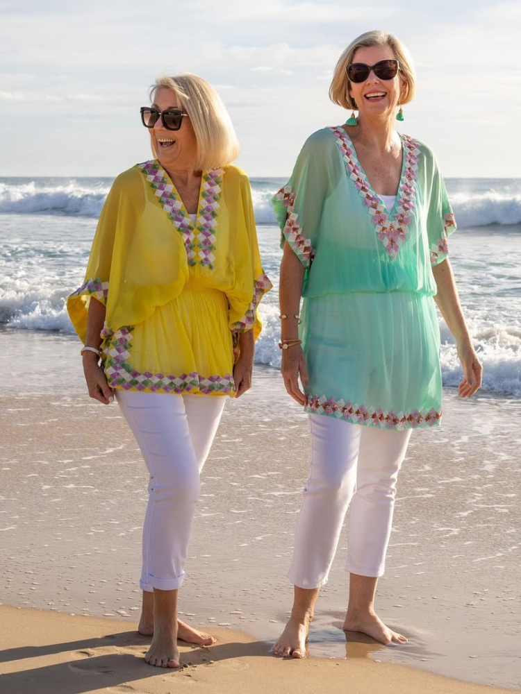 See-through Printed Waist Tunic Beach Cover-Up