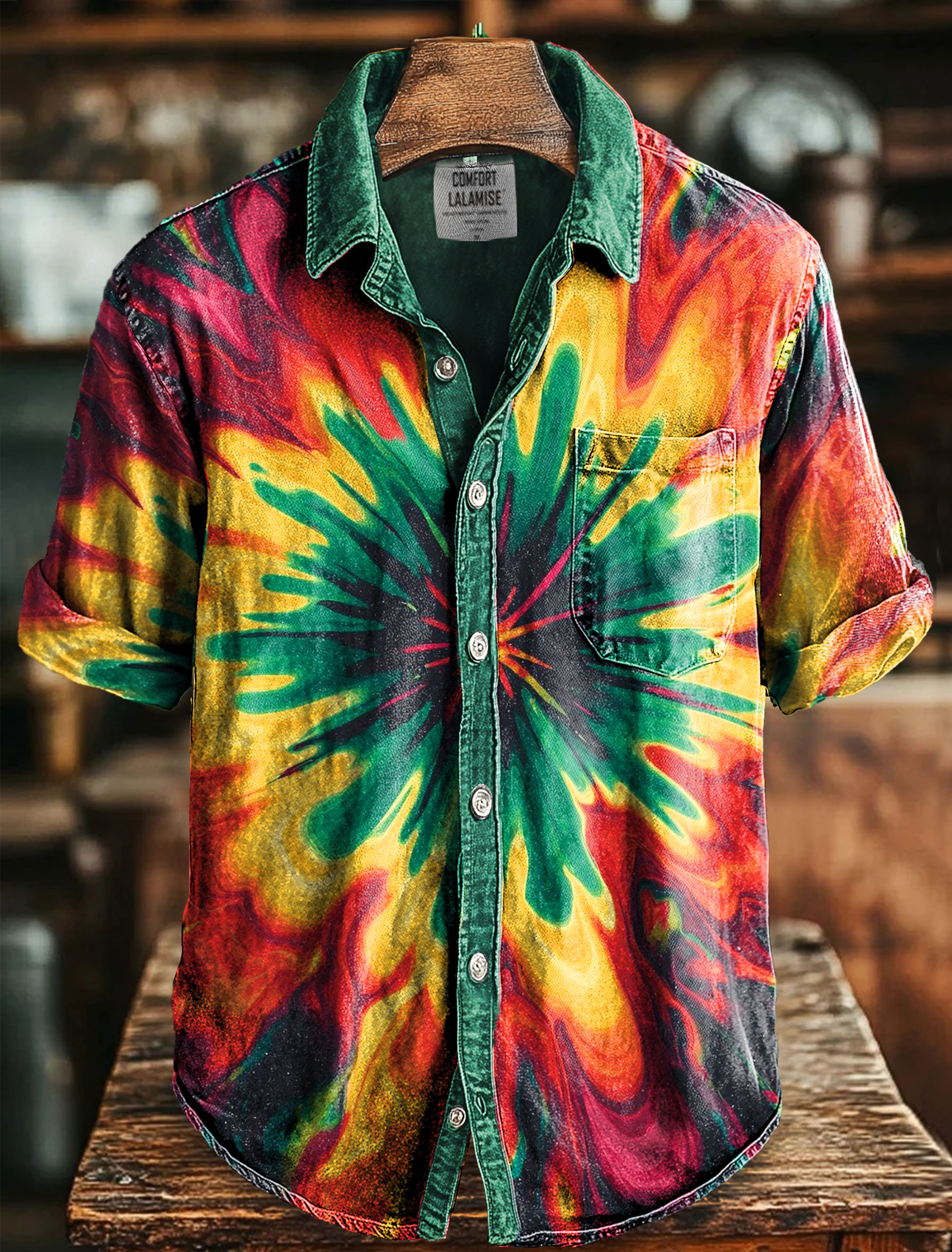 Vintage Tie-Dye Art Print Casual 100% Cotton Shirt