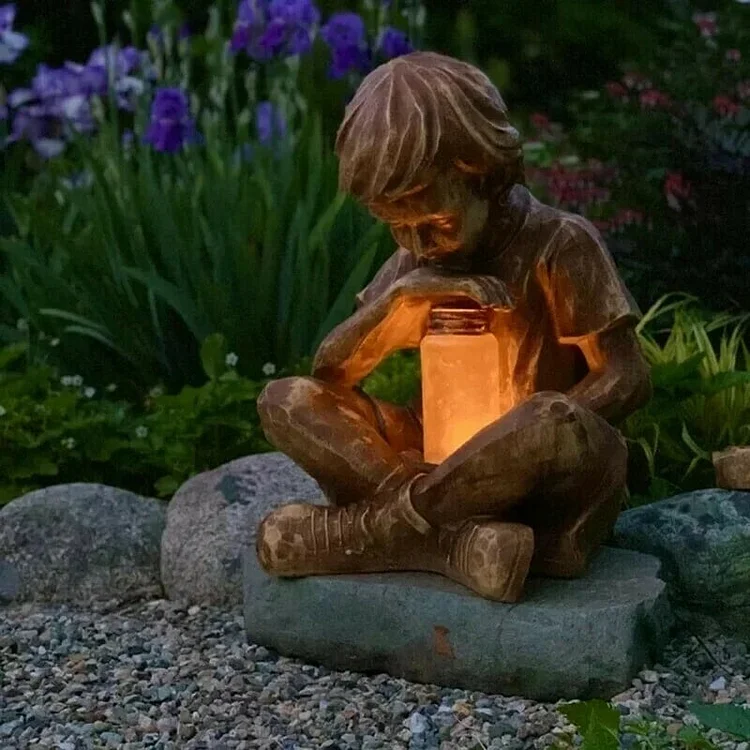 Last Day 69% OFF - A Boy With Solar Firefly Garden Statue