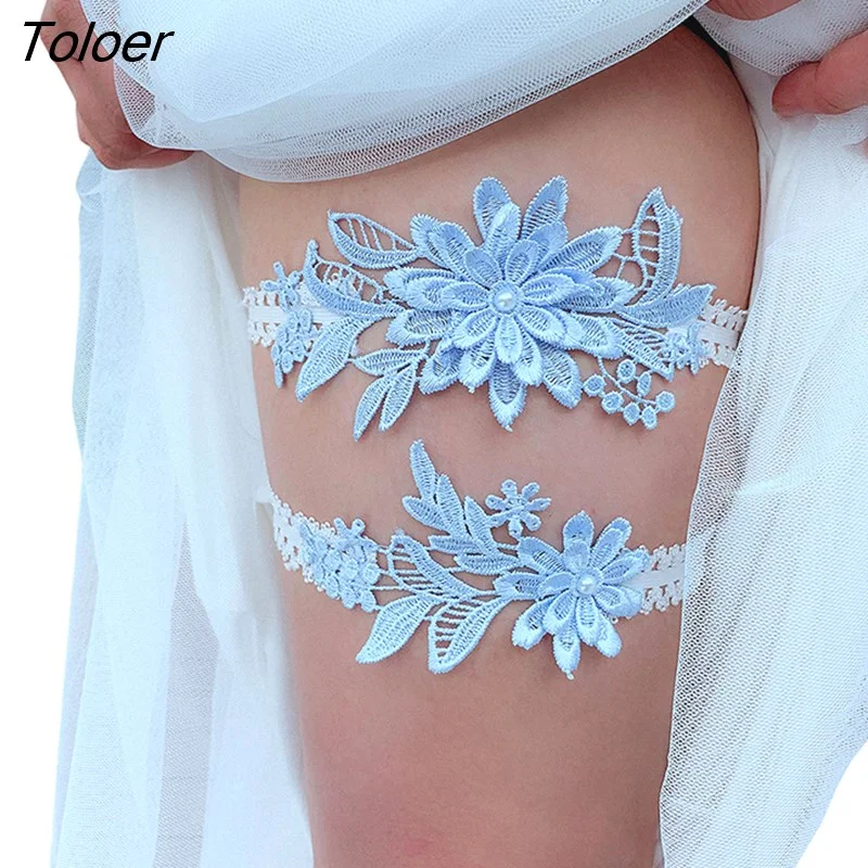 Toloer Garters Embroidery Floral Sexy Garters For Women Bride Thigh