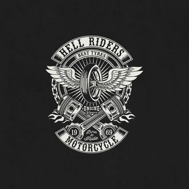 HELL RIDER MOTORCYCLE Graphic Black Print T-shirt