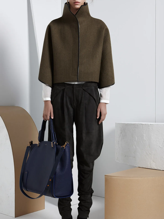 Vintage Loose Solid Color Stand Collar Jackets