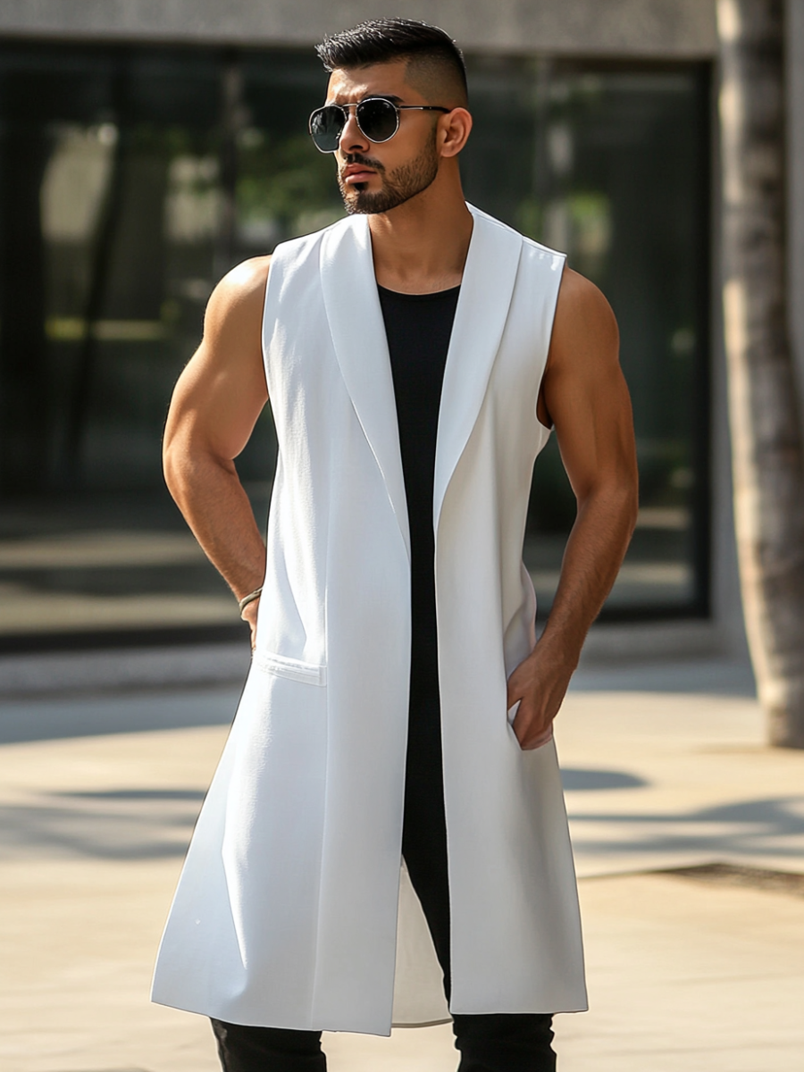 White Sleevless Lux Stylish Men Jacket Coat