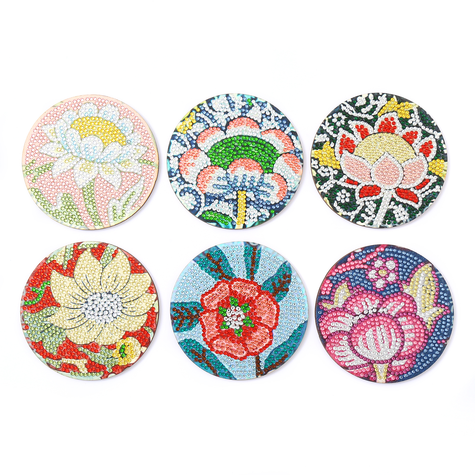 6 pcs set DIY Special Shaped Diamond Painting Coaster | flower