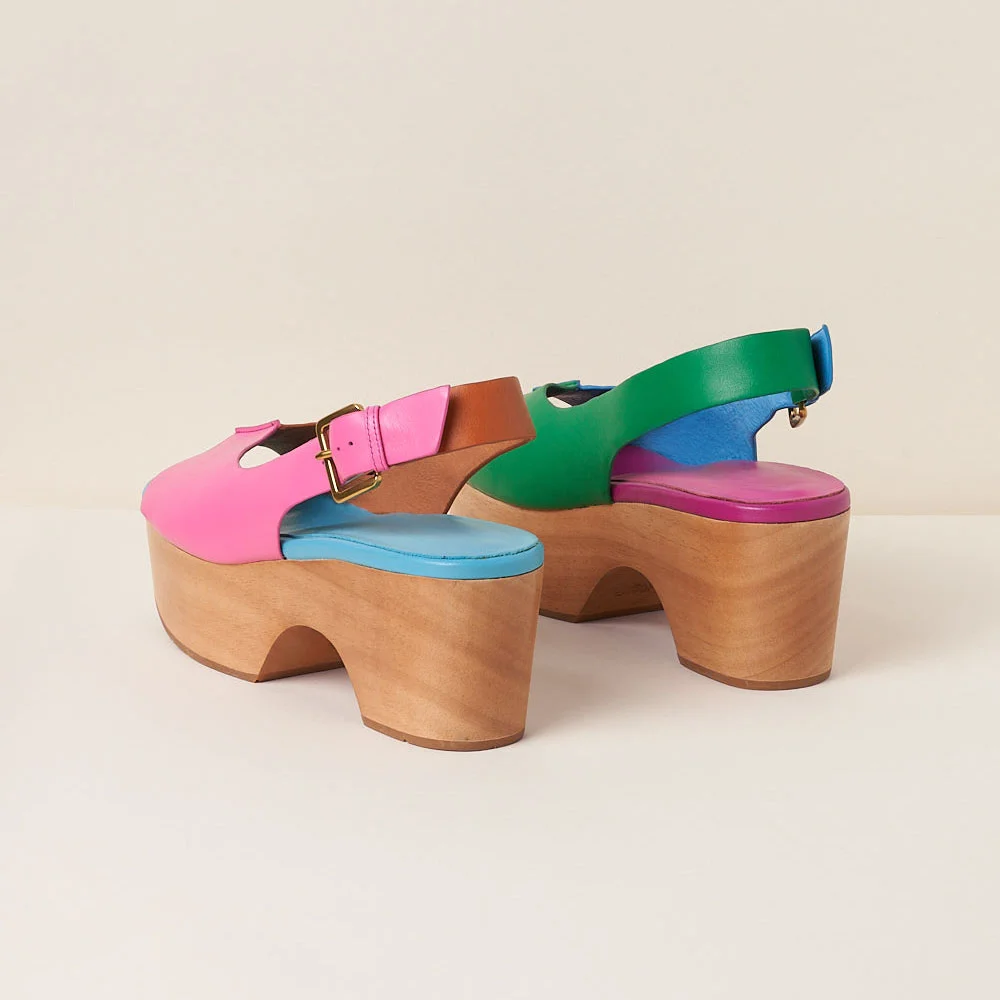 Multi Color Open Toe Platform Heeled Clogs Slingback Cute Sandals