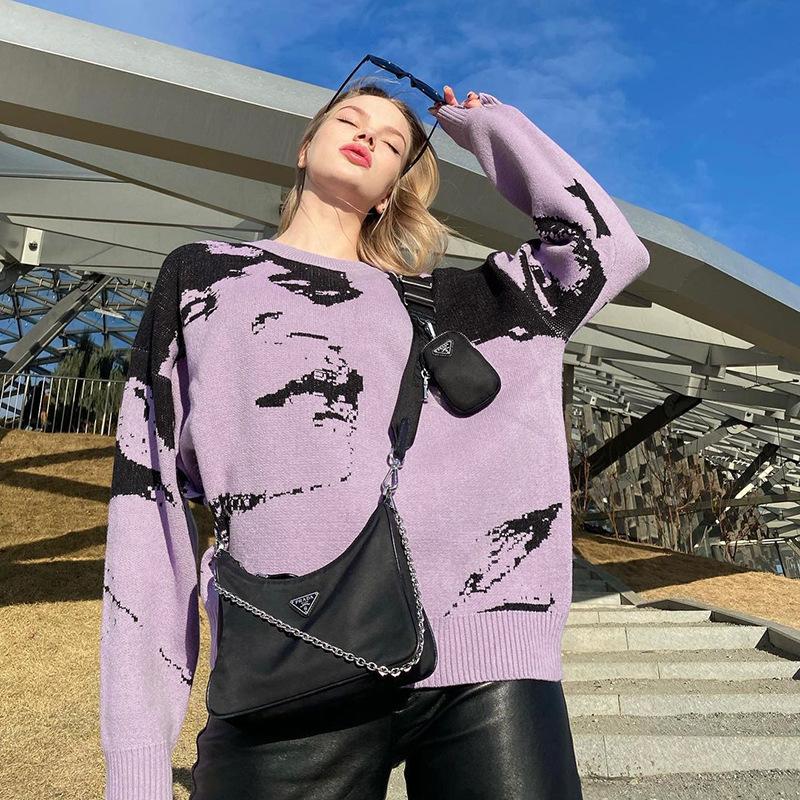 ABSTRACT AVATAR KNIT PULLOVER SWEATER