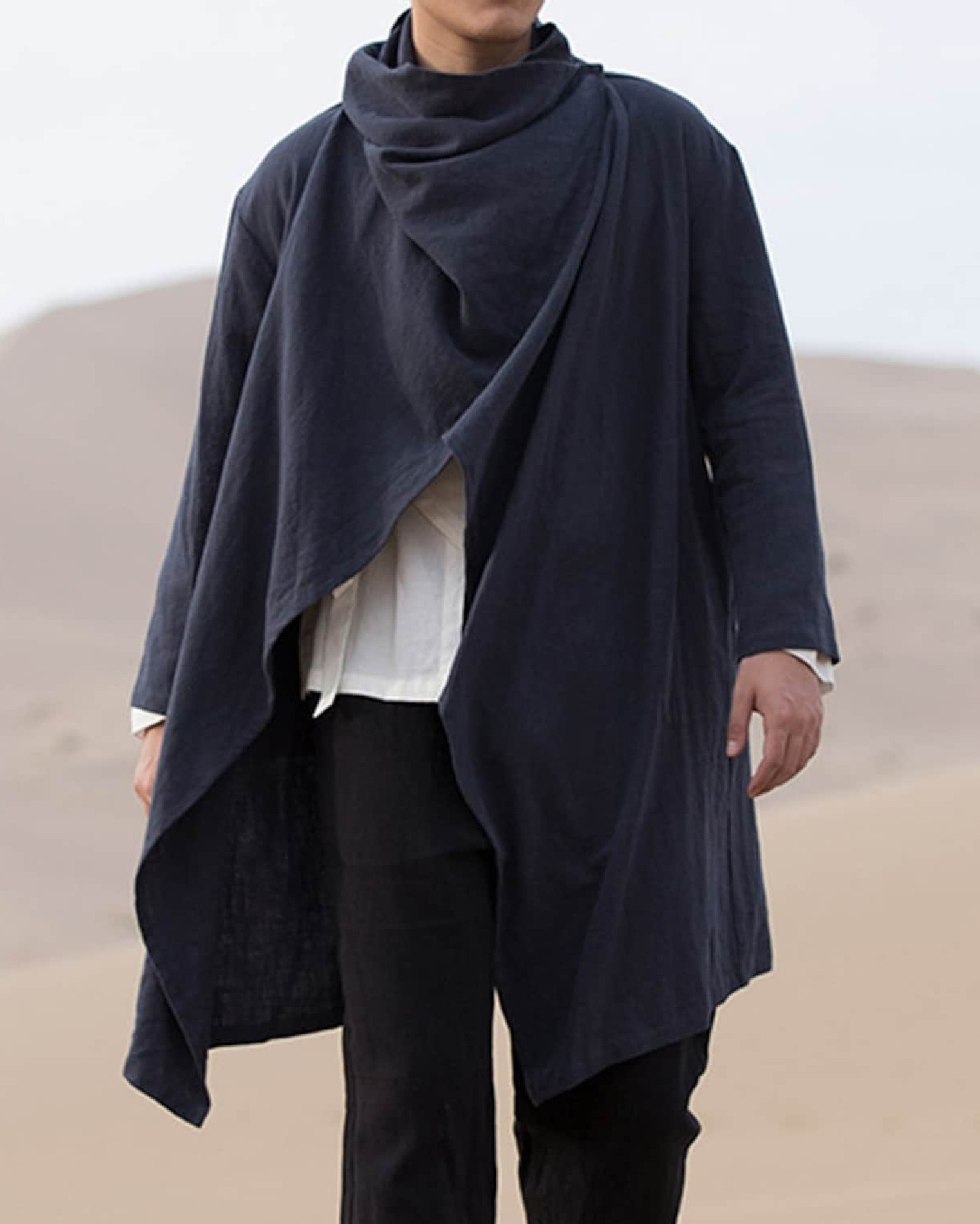 Men's Linen Layered Desert Poncho Top