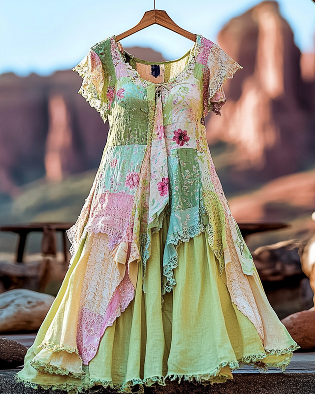 Summer Vintage Floral Lace Patchwork Dress 9f6c