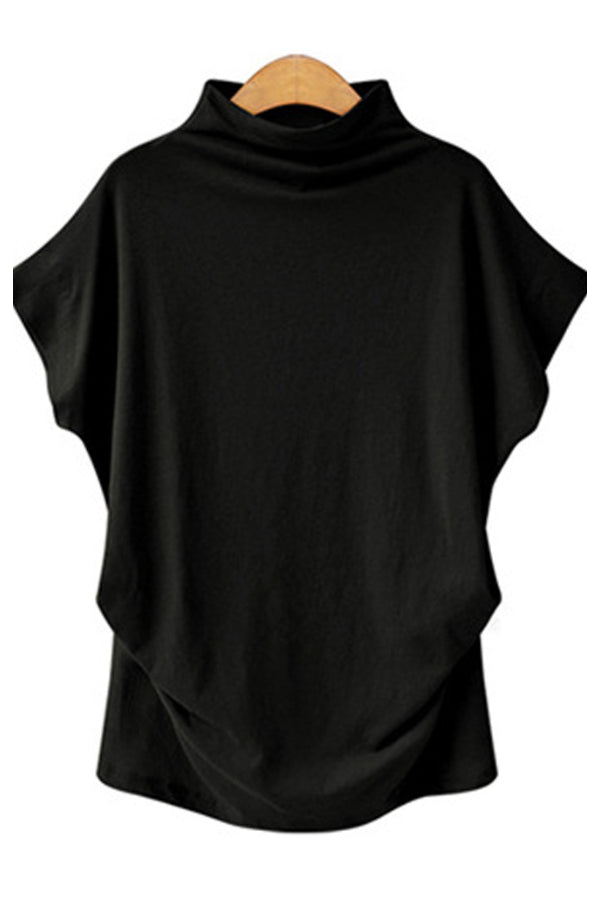 Vintage Plain Statement Plus Size Short Sleeves Stand Collar Casual Tops