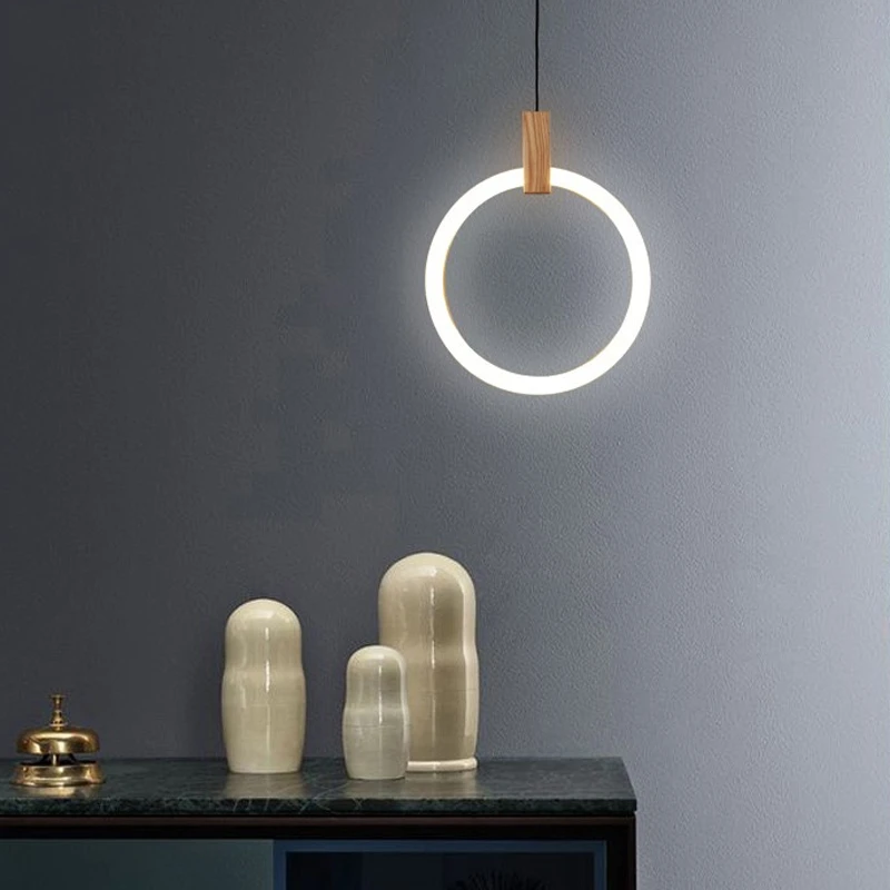 Ring Shaped Wooden Led Pendant Lights Bedroom Pendant Lamp Dining Room ...