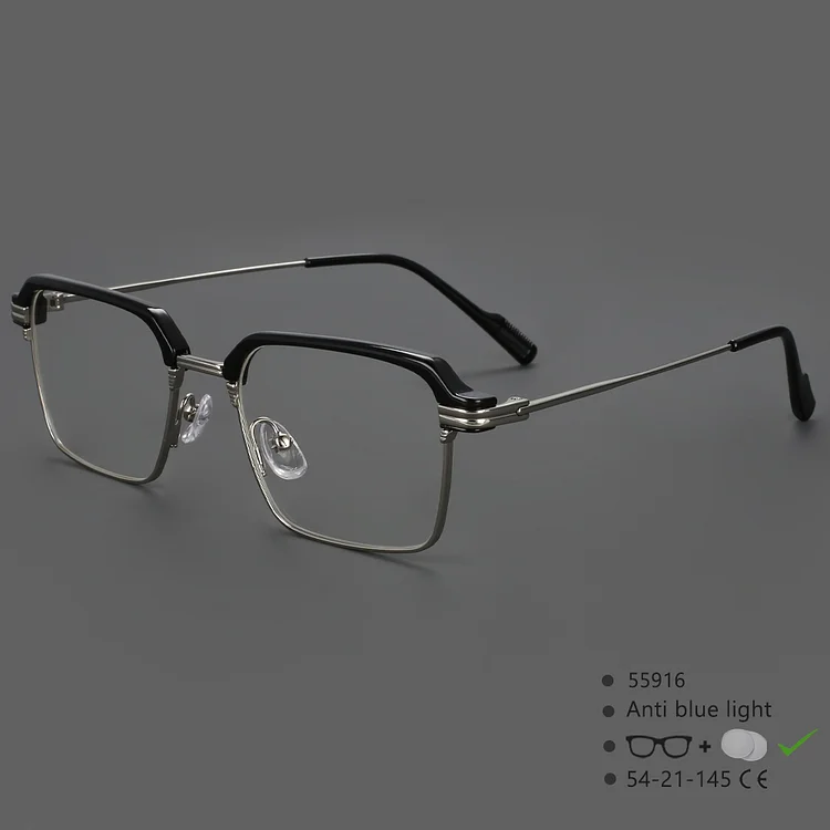 55916 Men Metal Eyebrow Square Glasses Frame Business Blu-Ray Glasses ...