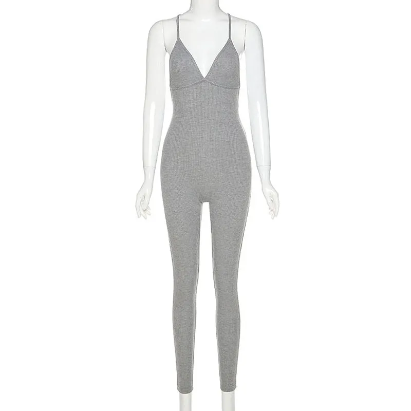 Simenual V Neck Backless Criss Cross Bodycon Rompers Womens Jumpsuit ...
