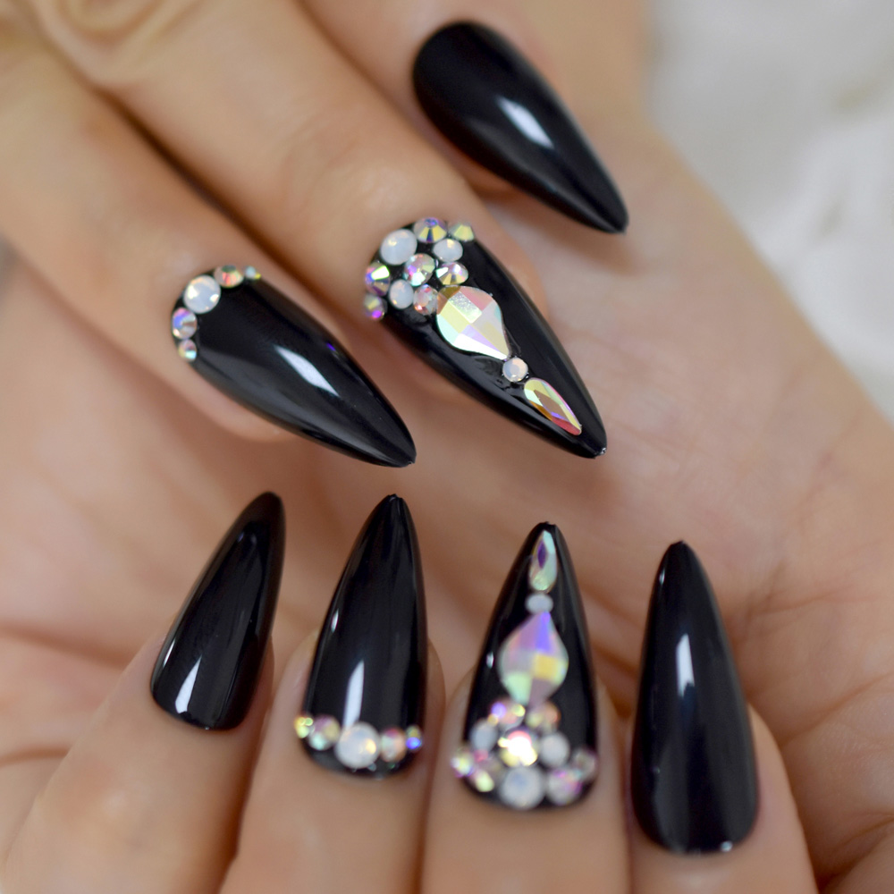 Churchf Metallic Stone Faux Ongles Gray Rhinestones Decorative Extra ...