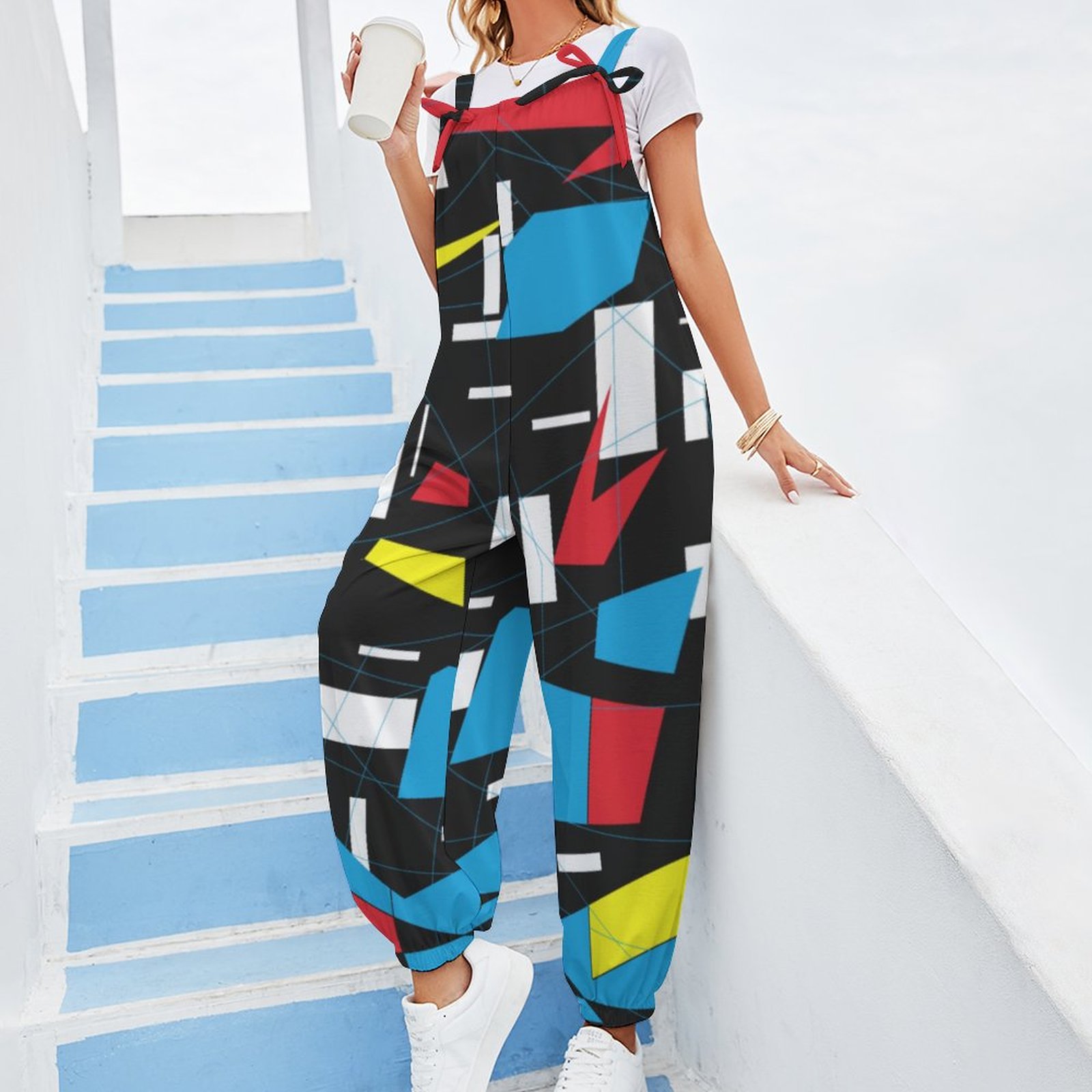 80S 90S Geometric Multicolored Pattern Retro Punk Women's Jumpsuit ...