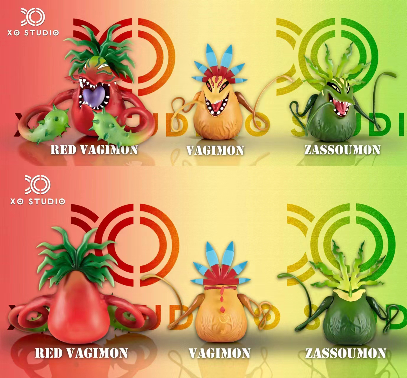 RedVegiemon & Vegiemon & Weedmon/ Zassoumon - Digimon Resin Statue - XO ...