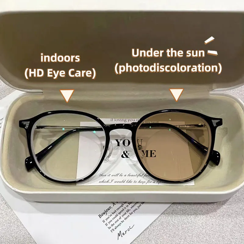 Photochromic Color Changing Myopia Glasses Women Men Retro Round Frame ...