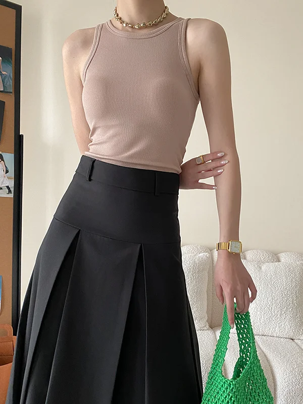 Timeless Grace: A-Line High-Waisted Split-Joint Skirts with Pleats and ...