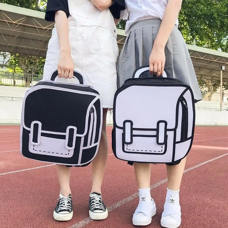 White/Black 2D Cartoon Backpack SP13774
