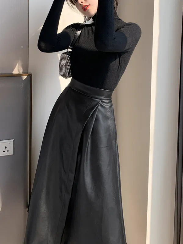 Split-Front A-Line Skirts: Loose Fit in a Solid Color