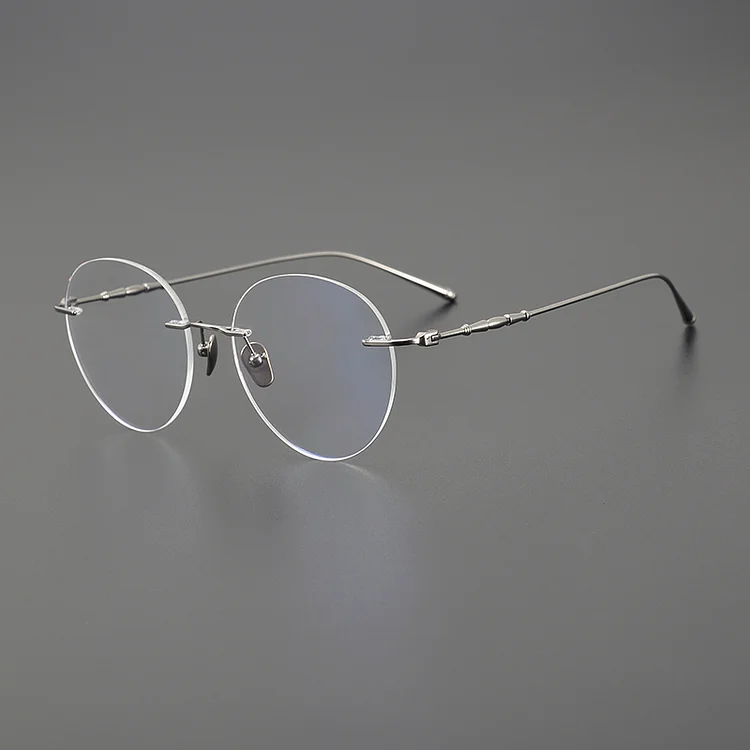 Ultra-light Titanium Rimless Glasses Frame Men Round Spectacles Optical ...