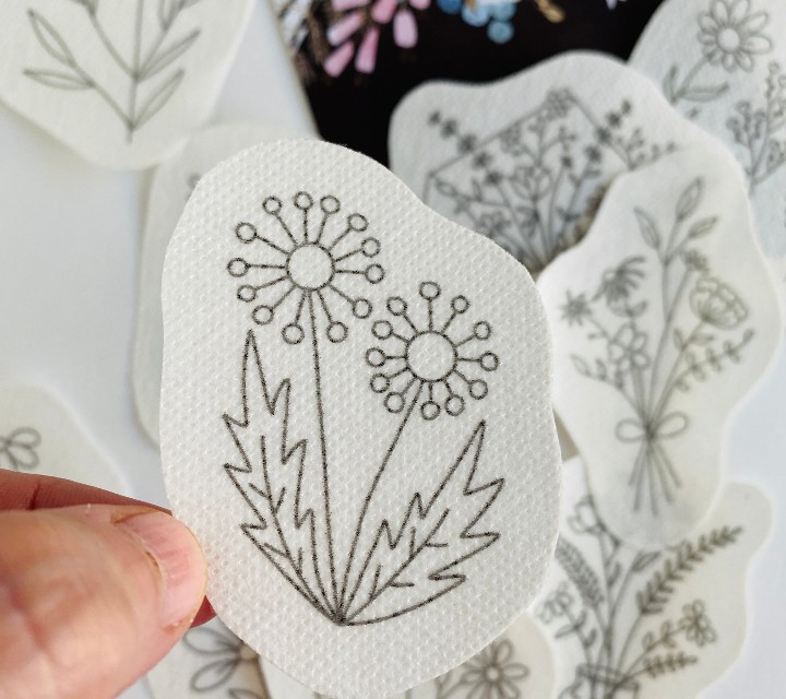 Water Soluble Botanical hand embroidery Pattern，Peel and Stick ...